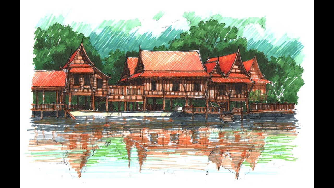 How To Draw Thai House - YouTube