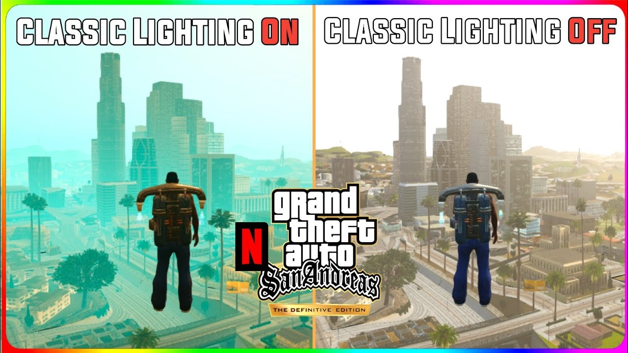 GTA San Andreas: Definitive Edition Netflix Classic Lighting On vs ...