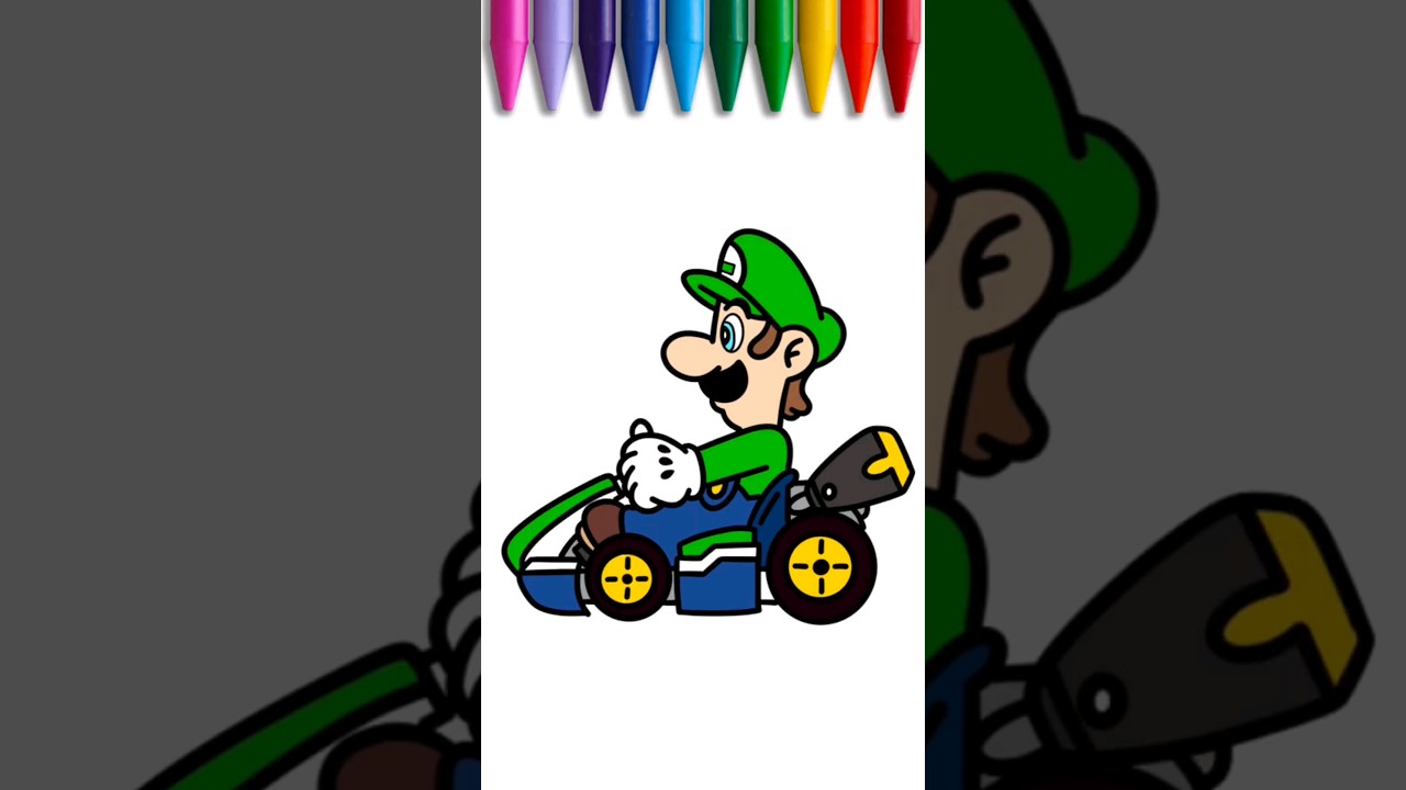 How to draw Mario Luigi with Go kart for kids - DrawColor #supermario # ...