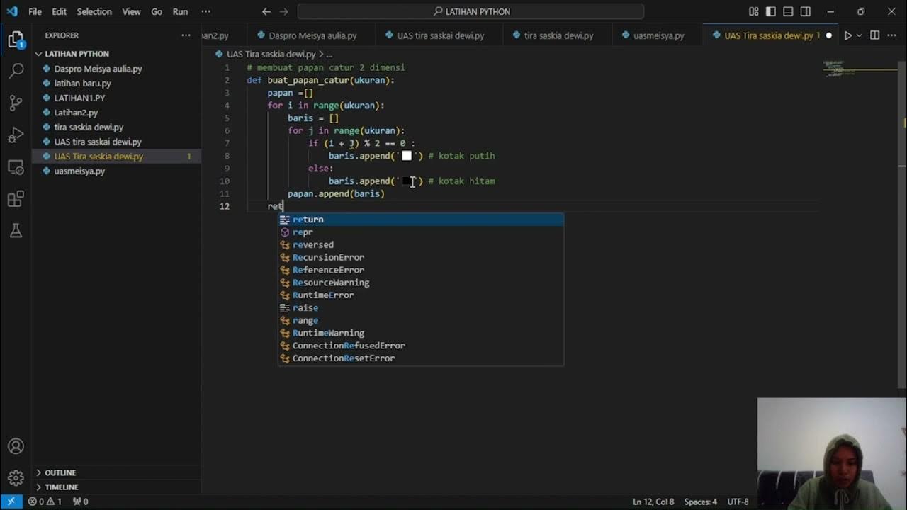 membuat papan catur menggunakan array 2 dimensi python - YouTube
