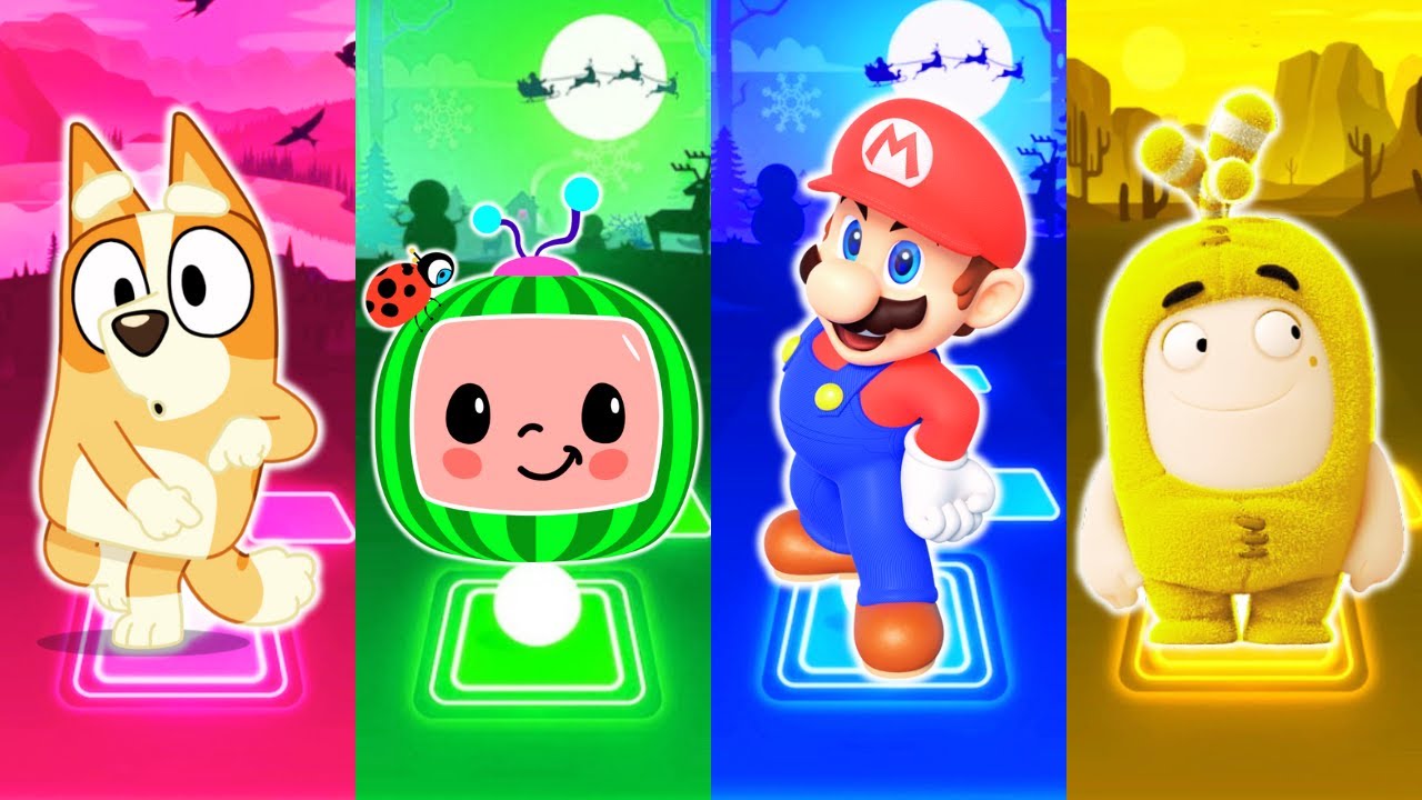 Bluey Bingo - Cocomelon - The Super Mario Bros - Oddbods - Tiles Hop ...