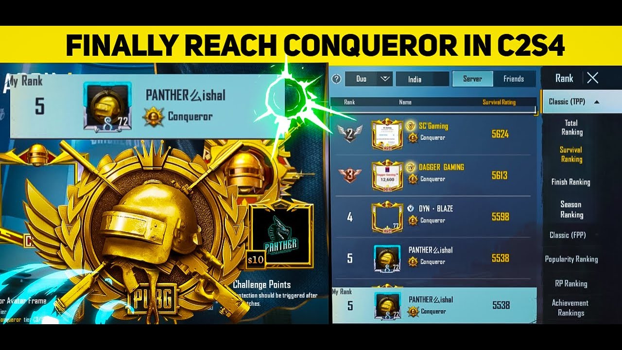 Finally Reached Conqueror in C2S4 | Top 5 Survival Ranking Achieved ...