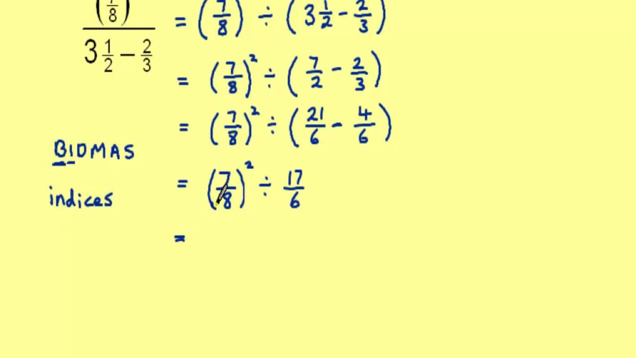 Year 8 BIMDAS Fractions eg3 - YouTube