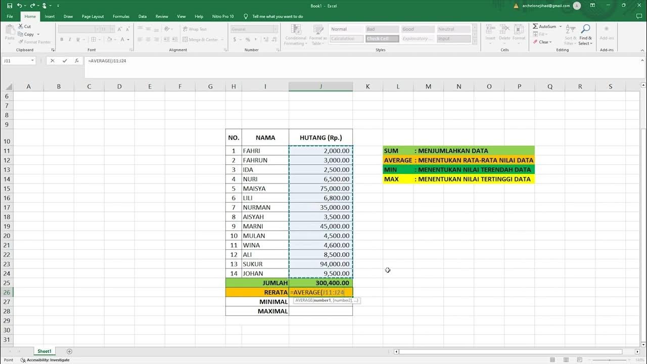 MICROSOFT EXCEL II PENGGUNAAN FUNGSI SUM AVERAGE MIN DAN MAX - YouTube