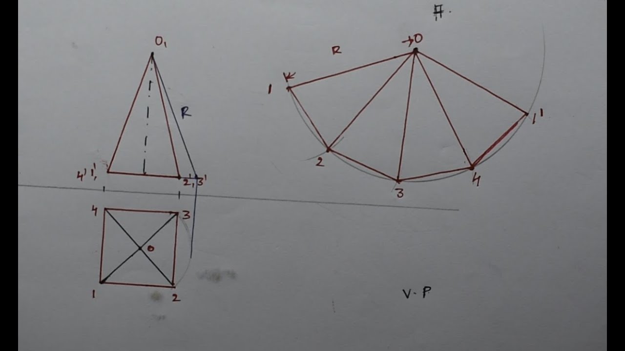 How To Draw Square Pyramid Development Of Cone Engineeringinfotelugu Engineeringdrawing