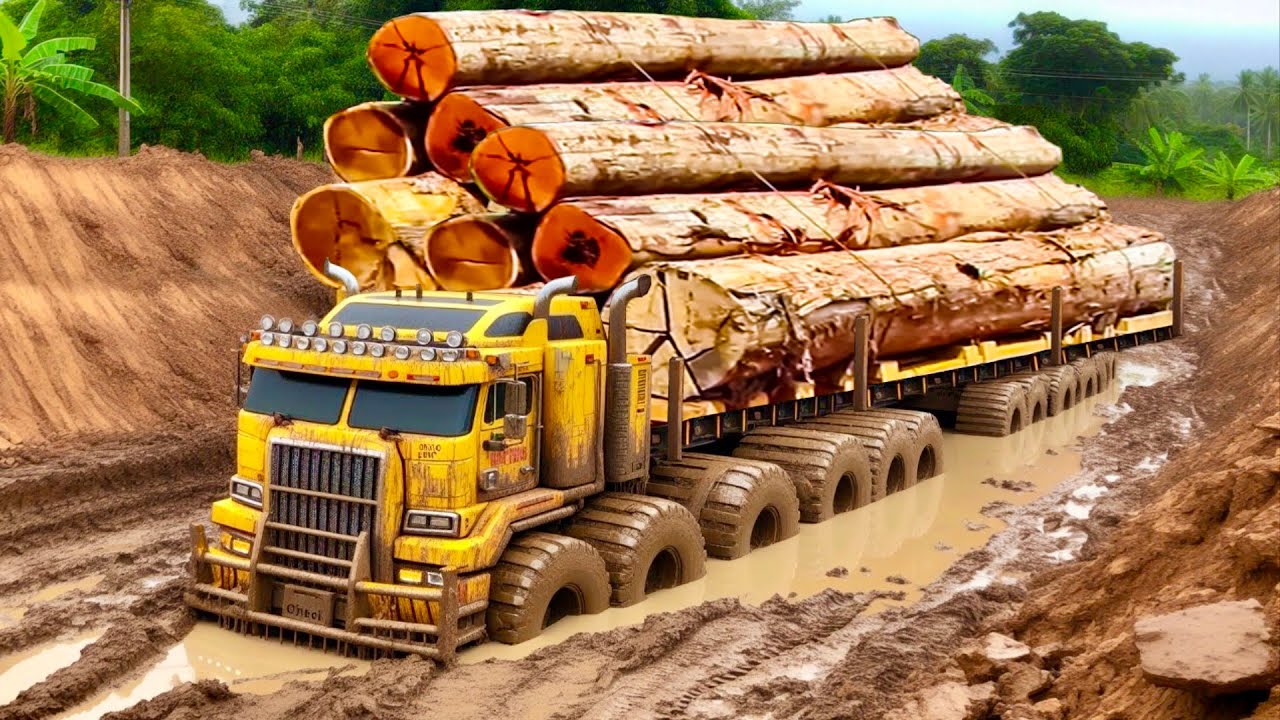 Dangerous Idiots Crazy Logging Truck Fails Transport Skill, Heavy ...