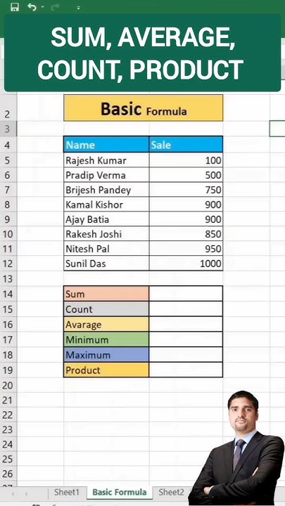 How Calculate SUM, AVERAGE, COUNT, PRODUCT.. in Excel #exceltips #exceltutorial #exceltricks ...