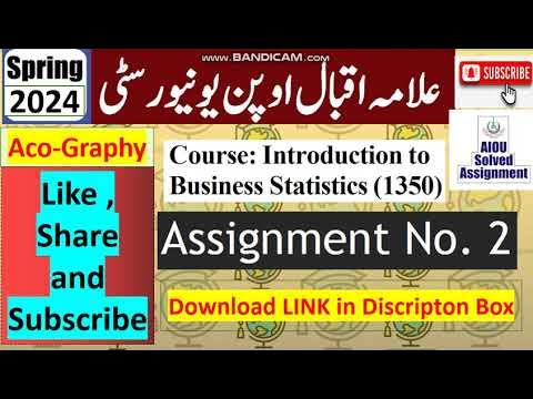 ⏩ AIOU Code 1350 Solved Asignment No.2 Spring 2024 |Subject: Intro to B Statistics |Level: FA/ I ...