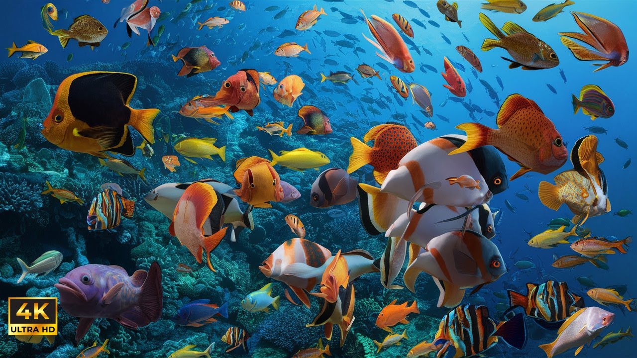 4K Aquarium Video Ultra HD Relax with Stunning Coral Reef Fish and Sea ...