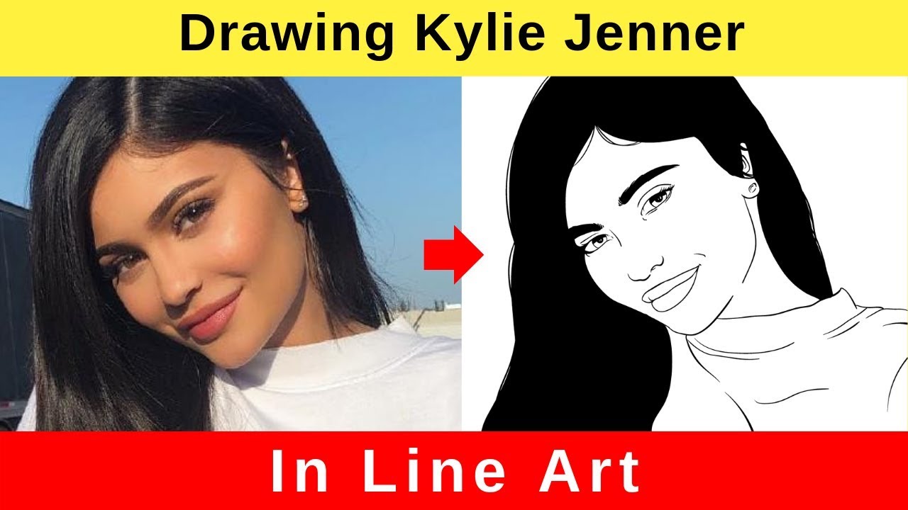 Drawing Kylie Jenner In Line Art | Kylie Jenner Fan Art - YouTube