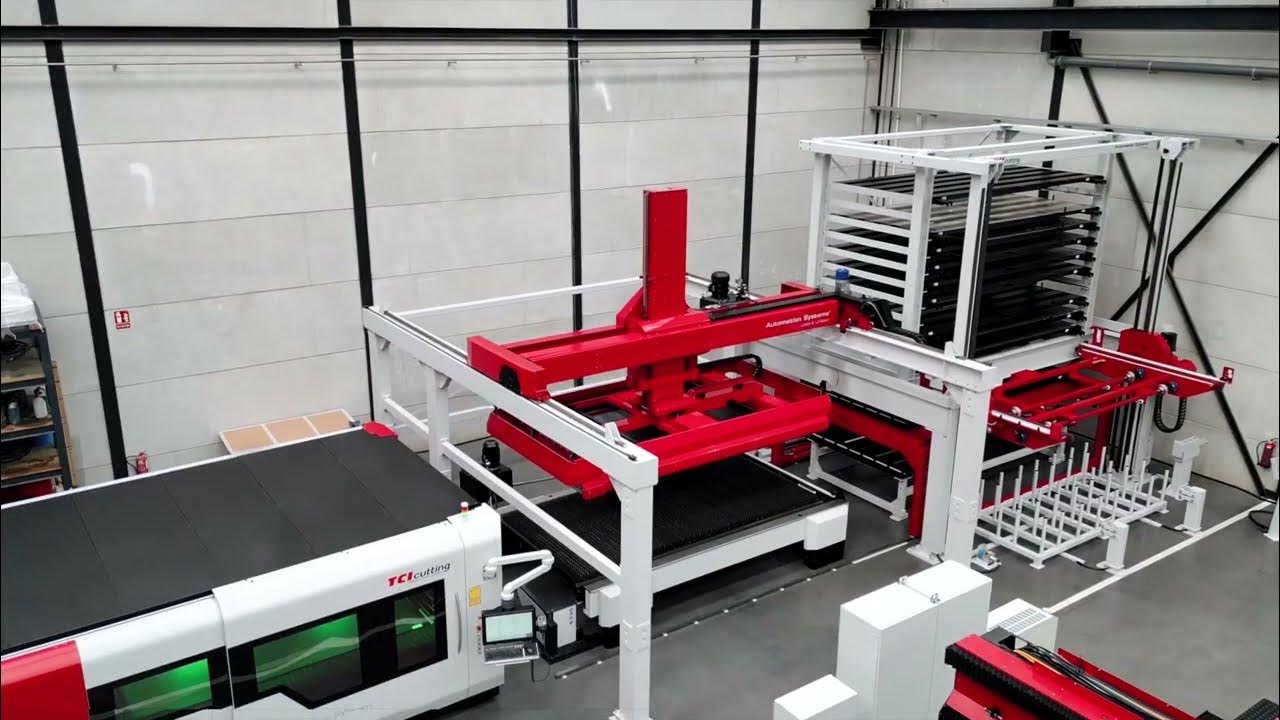 TCI Cutting | Dynamicline Fiber® 2040 Automation Systems Load & Unload Storage - YouTube