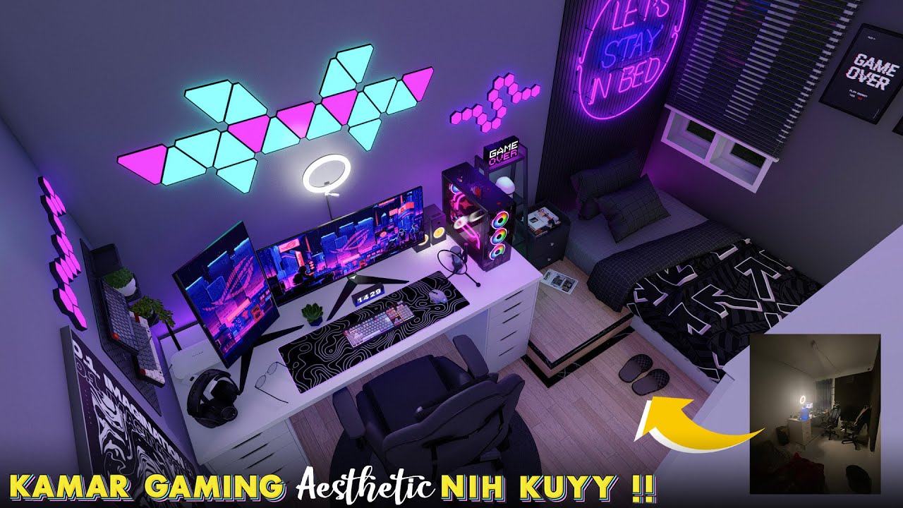 KAMAR GAMING AESTHETIC/MAKEOVER KAMAR JADI GAMING ROOM AESTHETIC DENGAN ...