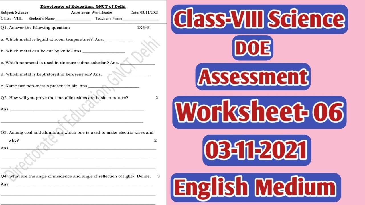 doe | Assessment Worksheet 6 | science | class 8 | 3 November 2021 ...