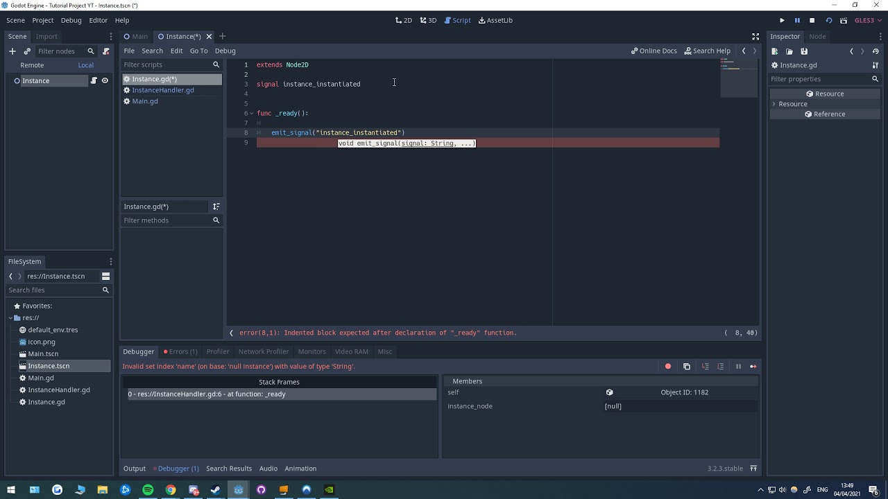 Godot Get node Null Instance Fix Using Signals YouTube Godot Get node Null Instance Fix Using Signals YouTube