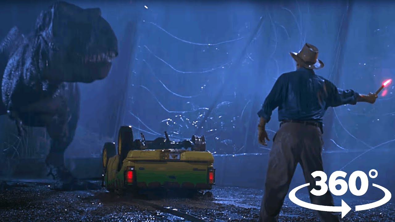 VR 360° The T. rex Escapes the Paddock - Jurassic Park (1193) - YouTube