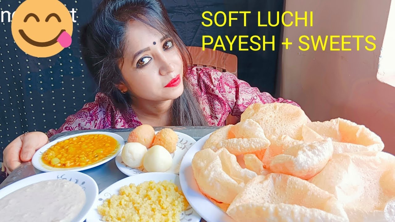 ASMR: EATING SOFT LUCHI, PAYESH, HALWA, CHANADAL, SWEETS...#asmr # ...