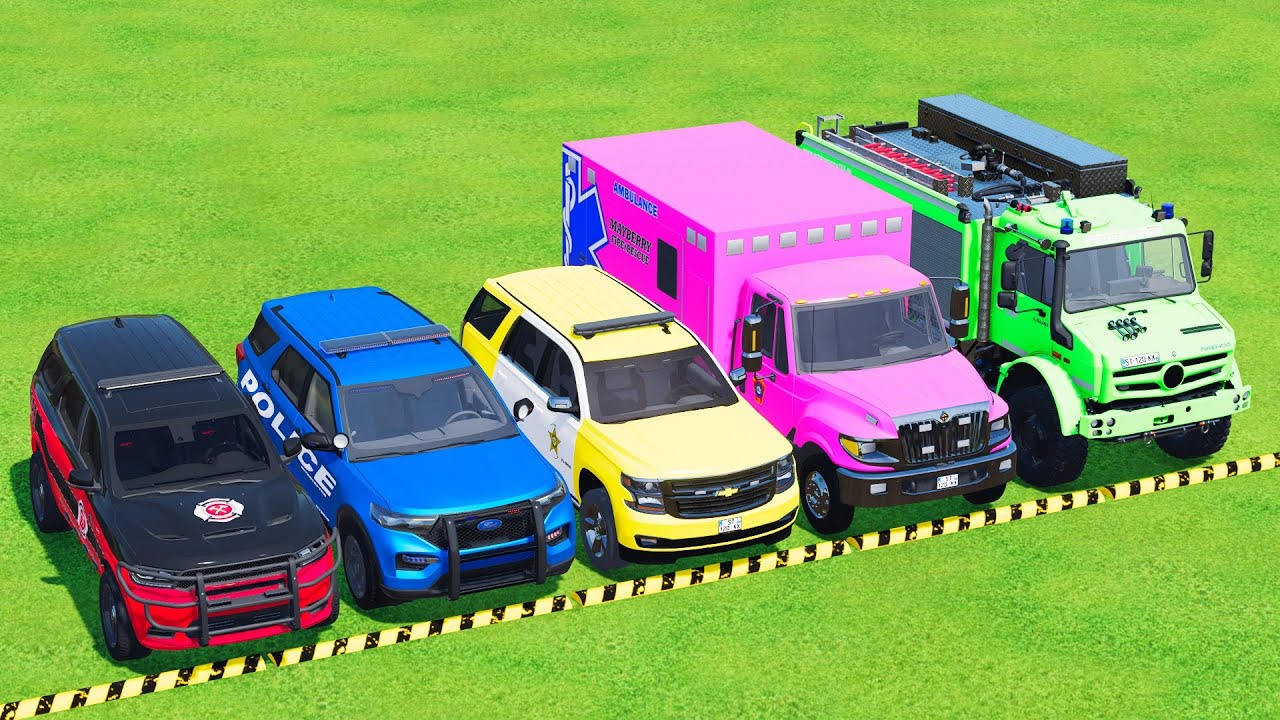 TRANSPORTING POLICE CARS and AMBULANCE EMERGENCY VEHICLES WITH TRUCKS ...