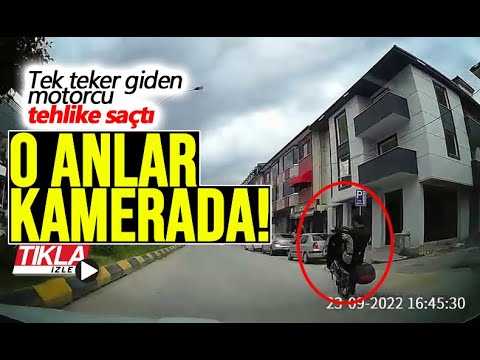 Tek teker giden motorcu tehlike saçtı