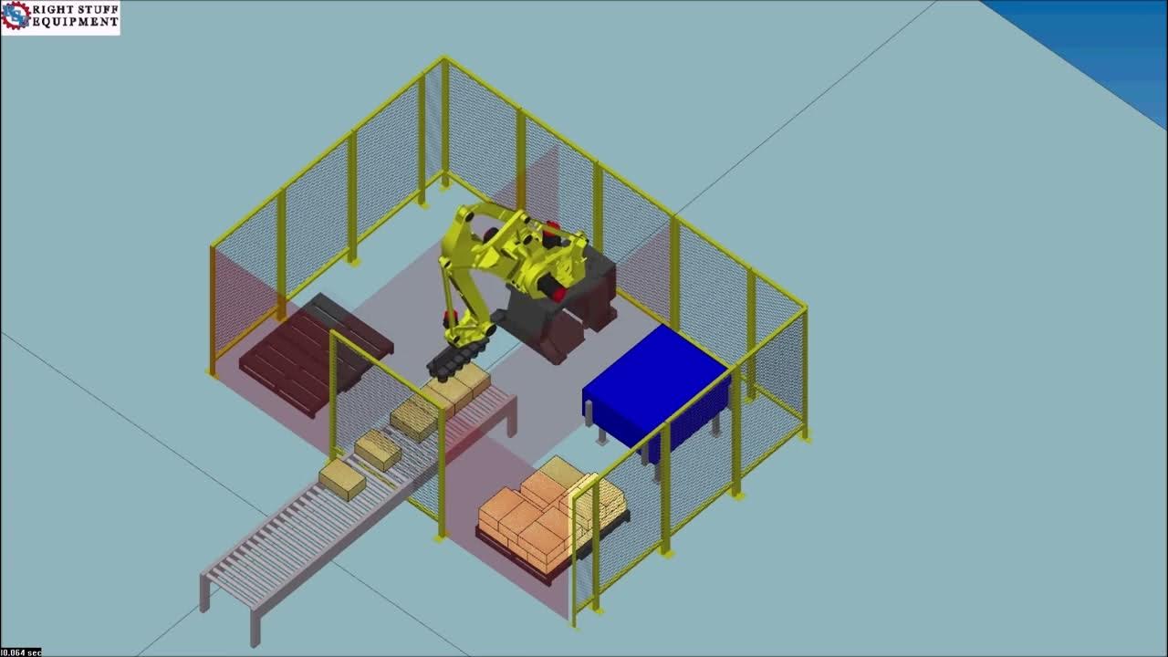 Semi automated palletizing simulation. Right Stuff Equipment. - YouTube