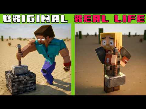 Zombie Becomes Herobrine in Thor's Hammer Challenge ⚡⌚| Original vs Real Life | Minecraft Animation