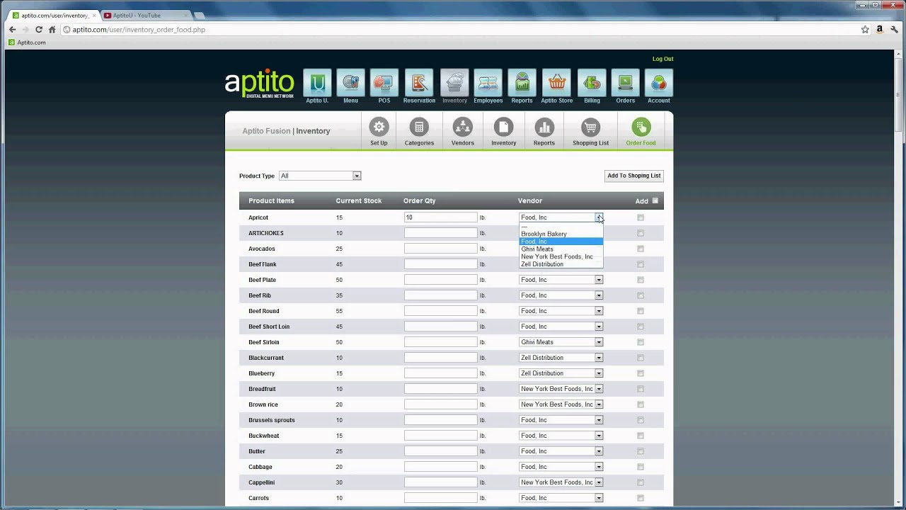 Aptito 220612 inventory order food - YouTube