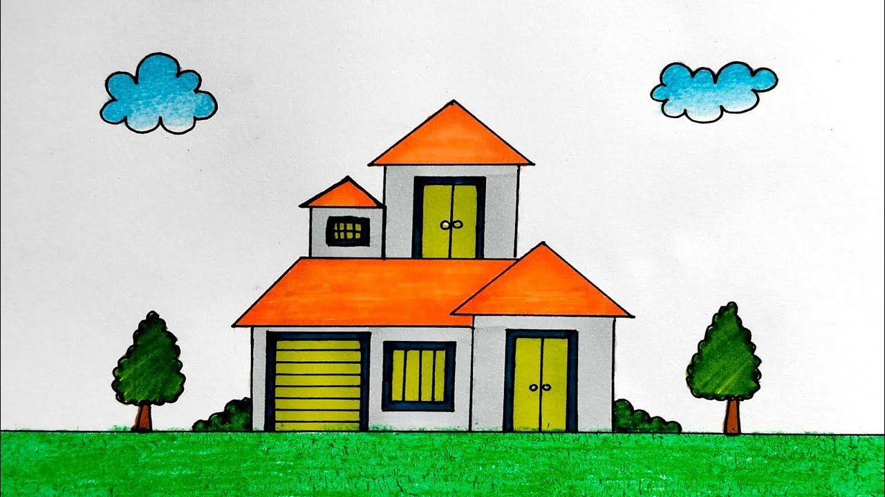 Learn to Draw Very Beautiful House Drawing | Step by step House Drawing ...
