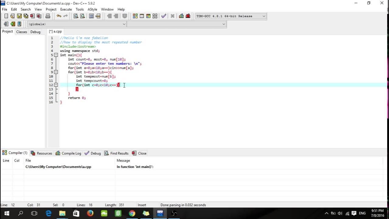 Most frequent number in c++ - YouTube