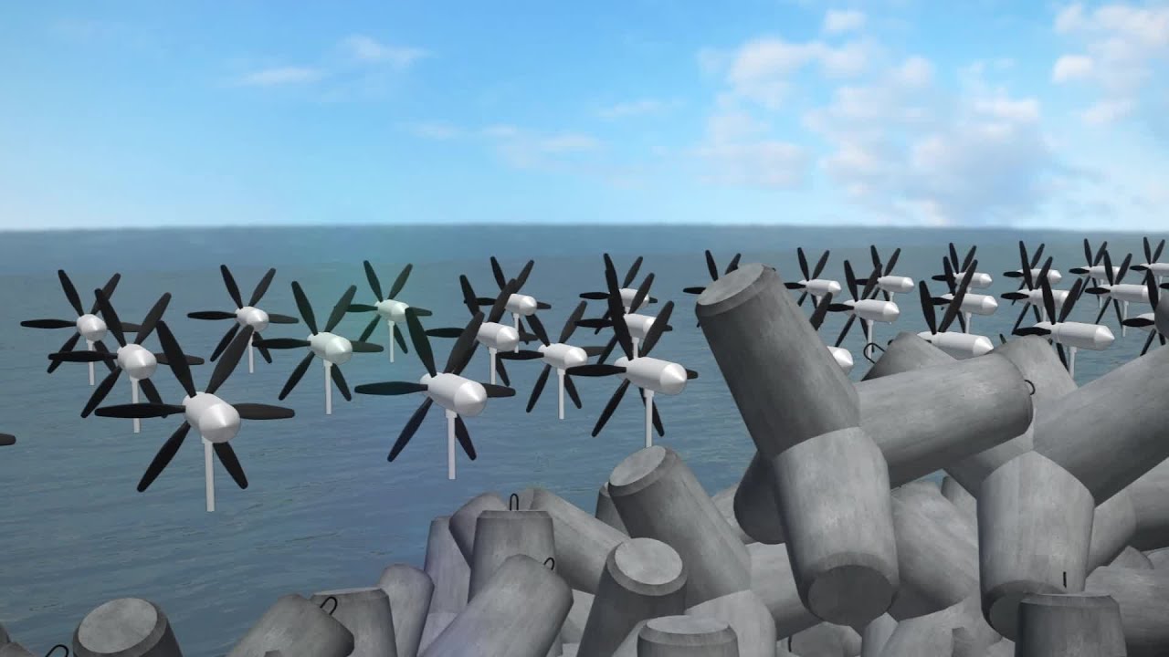 Japanese turbines harvest wave energy to generate electricity - YouTube