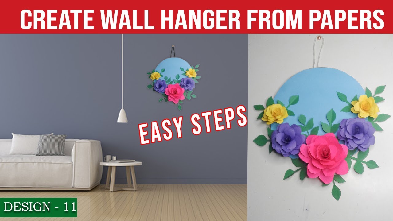 paper flower wall hanger art | Design - 11 | SR Creative Ideas - YouTube