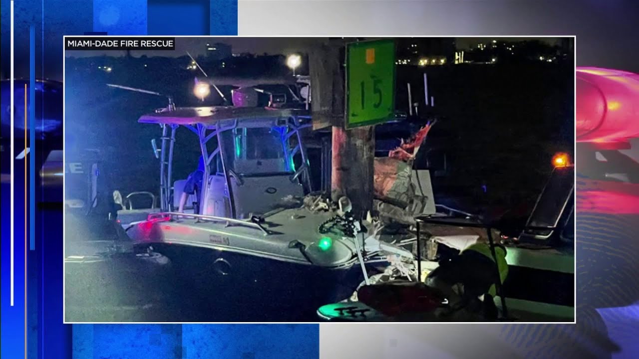Boat crashes into channel marker, injuring 2 - YouTube