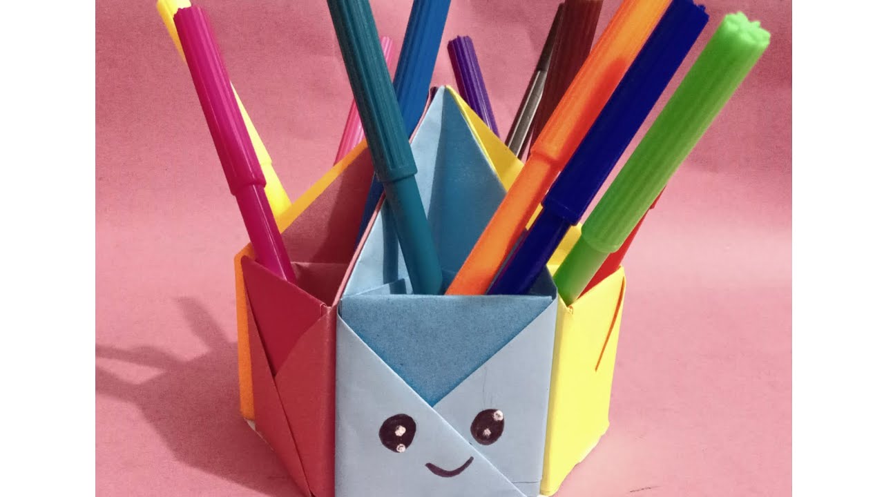 DIY paper pen holder making|How to make a paper holder making ideas ...