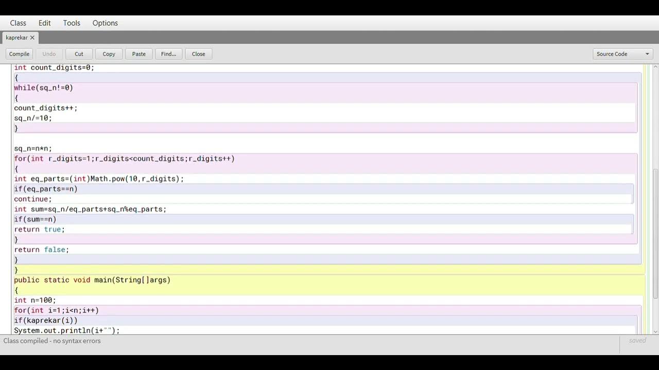 Blue Java : wap to check the number is kaprekar number or not - YouTube