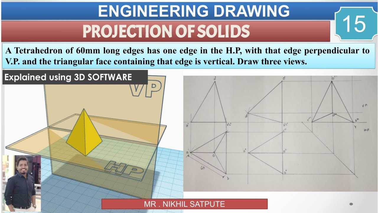 Engineering Drawing | Projection of Solids- Tetrahedron - Problem 15 ...