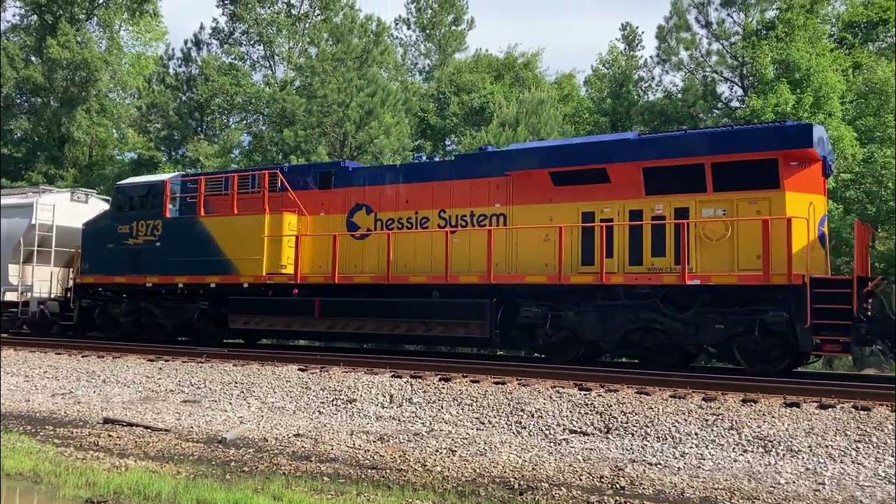 Long CSX M400 NB Manifest Train with Awesome Brand New Chessie System Heritage Unit June 15th ...