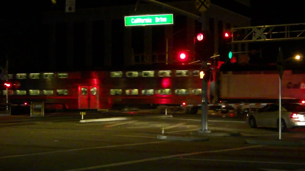 Caltrain train crossing at south San Francisco at Broadway - San Mateo ...