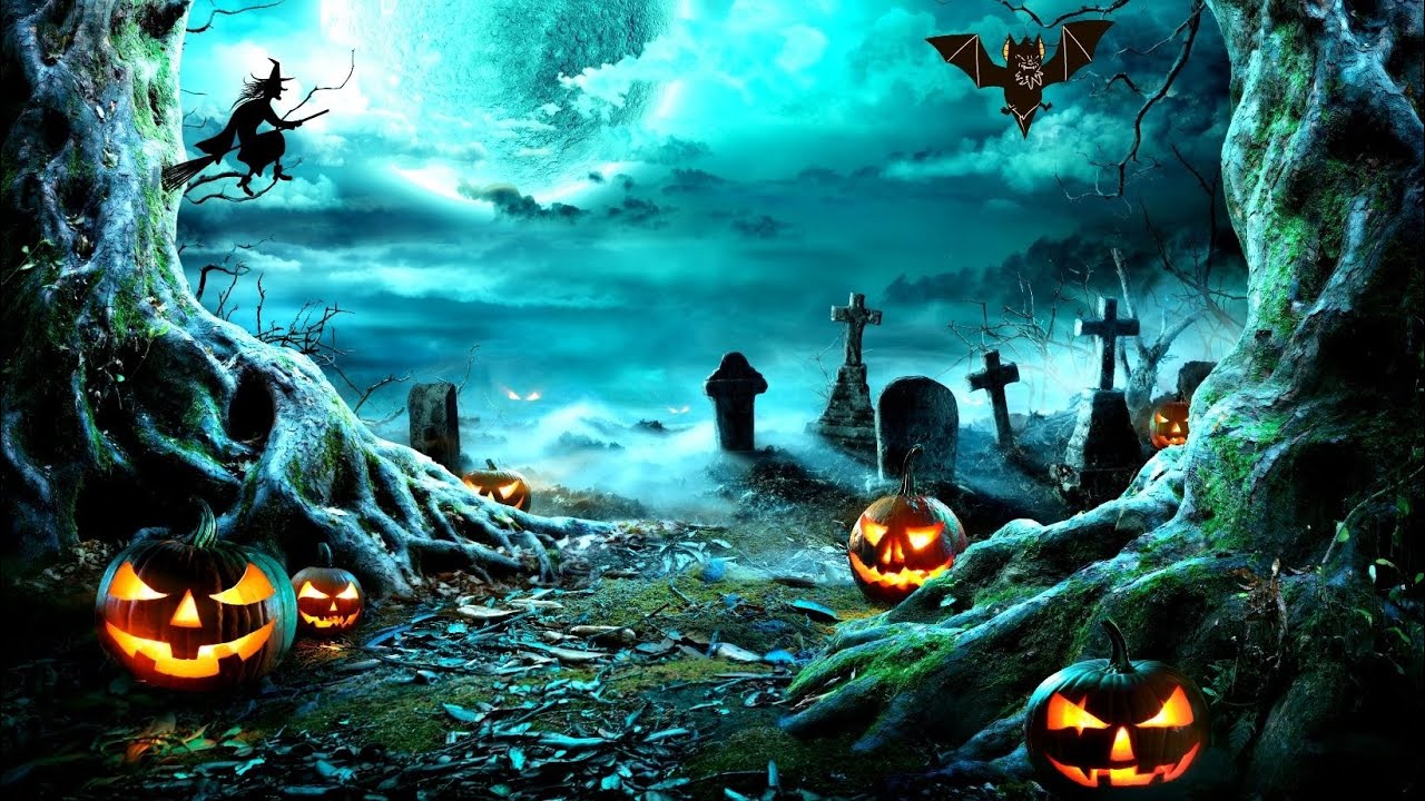 Halloween Visuals | Spooky Piano Playing | Pumpkins, Moon and Bats ...