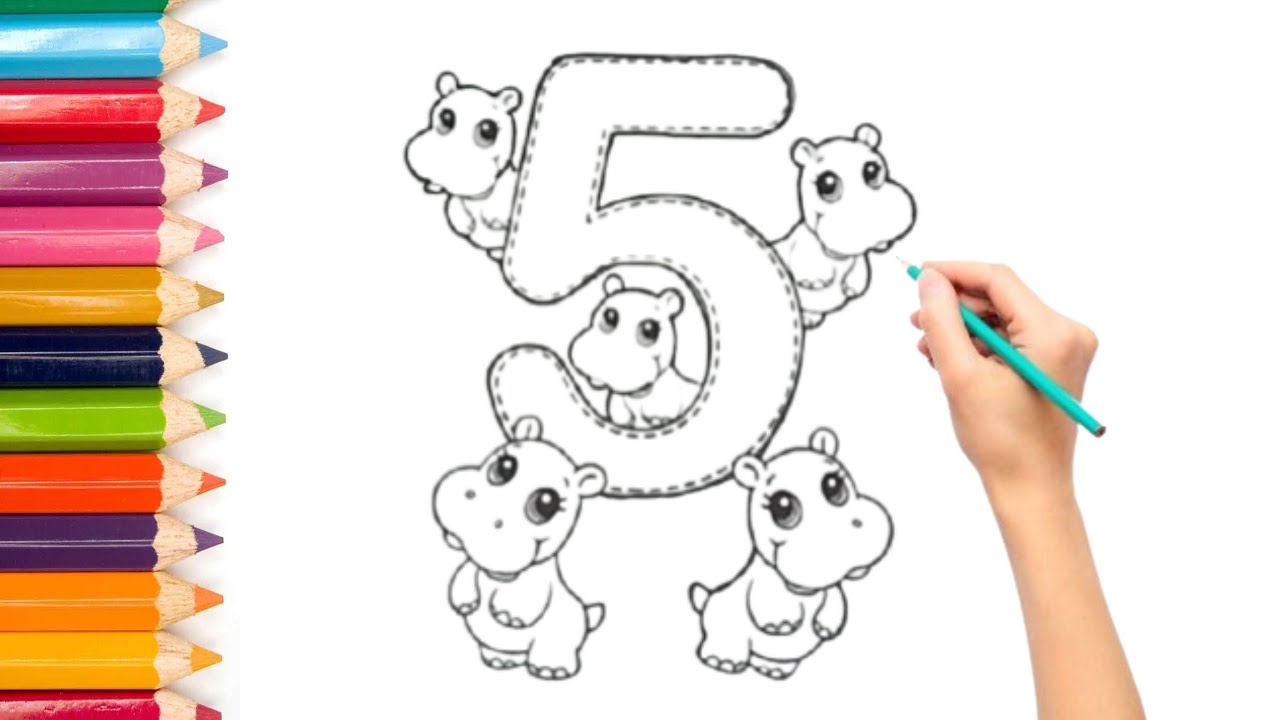 Drawing & Coloring Number Five “5” for kids & toddlers |coloring Number ...