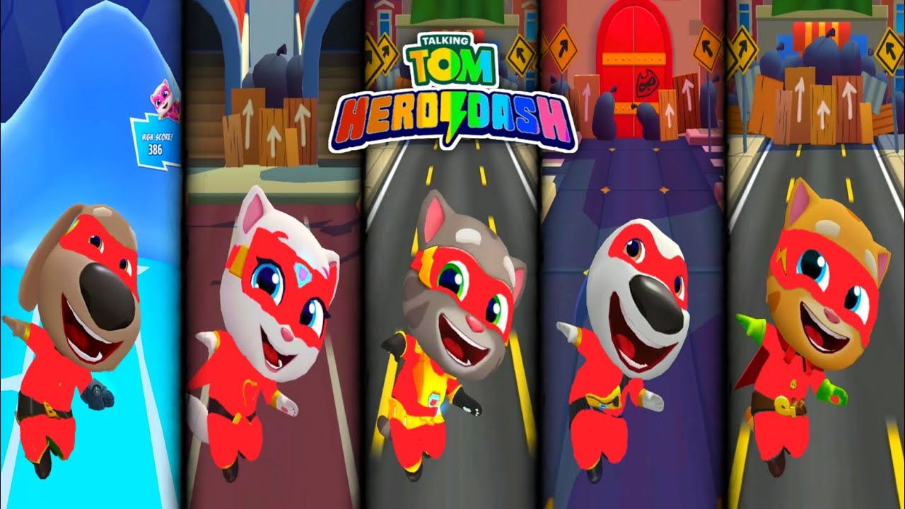 Talking Tom Hero Dash ~ All Red Heroes Running in Home City Gameplay ...