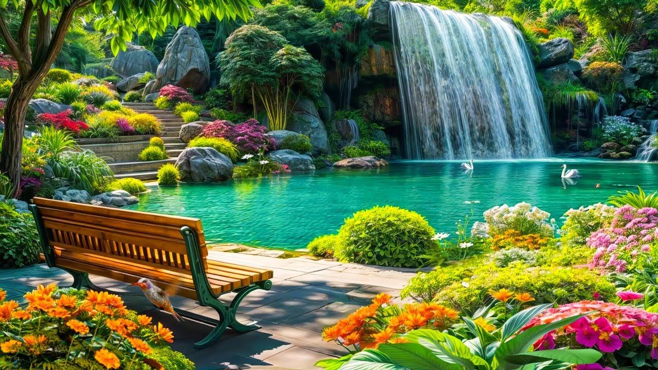 Calm Spring Morning on the Weekend 🌸 Birds Singing & Gentle Waterfall ...