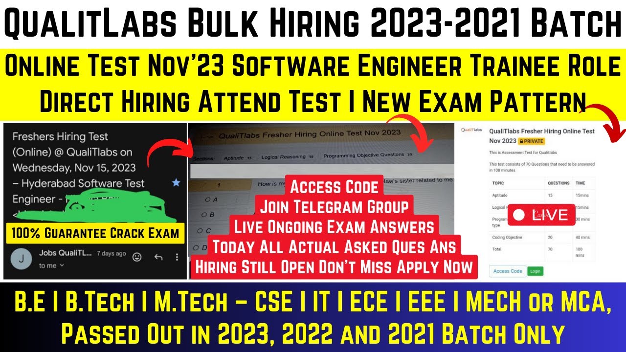QualitLabs OFF Campus Hiring 2023 |2022 | 2021 Batch Live Exam Ongoing ...
