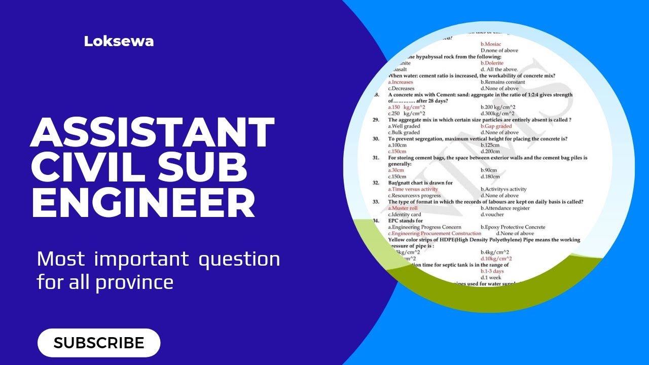 Assistant civil sub engineer most important question paper for ...