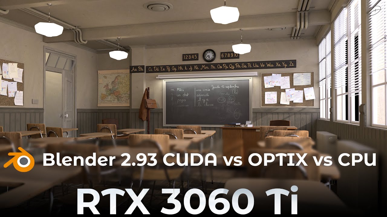 RTX 3060 Ti Blender 2.93 Alpha Classroom CUDA vs OPTIX vs CPU Ryzen5 ...