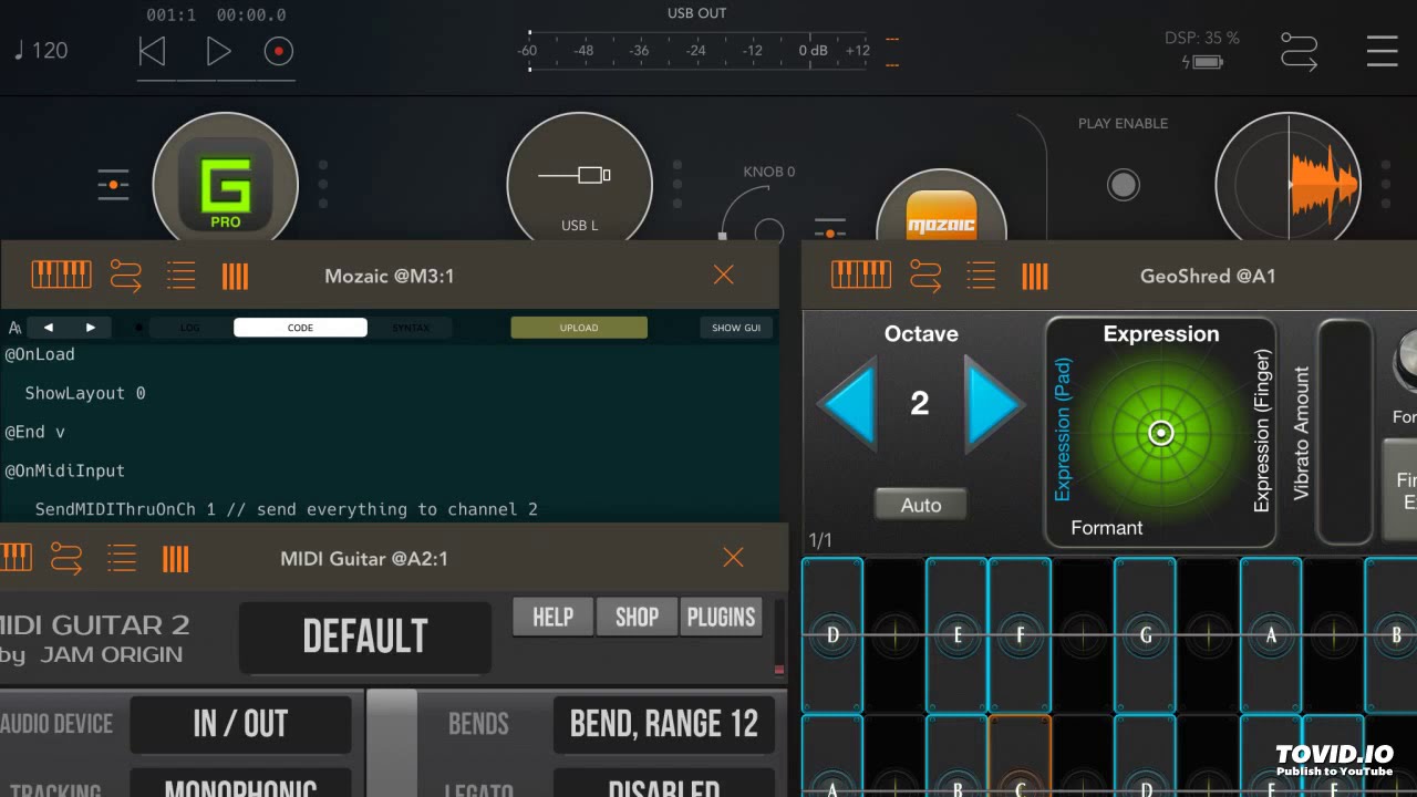 Jam Origin Midi Guitar 2 , iPad, Mozaic plugin and Geoshred with SWAM ...