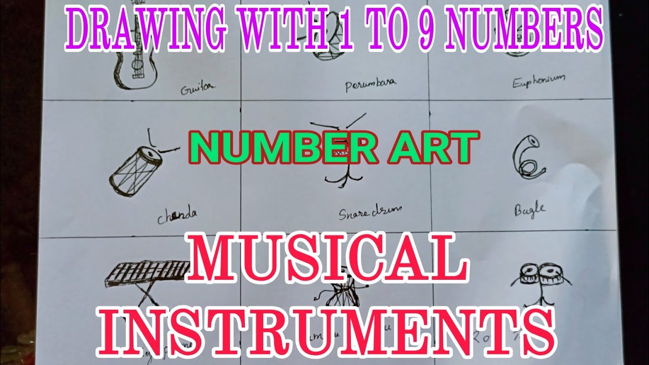 DRAW MUSICAL INSTRUMENTS PICTURE WITH NUMBER/NUMBER DRAWING 1 TO 9/EASY ...