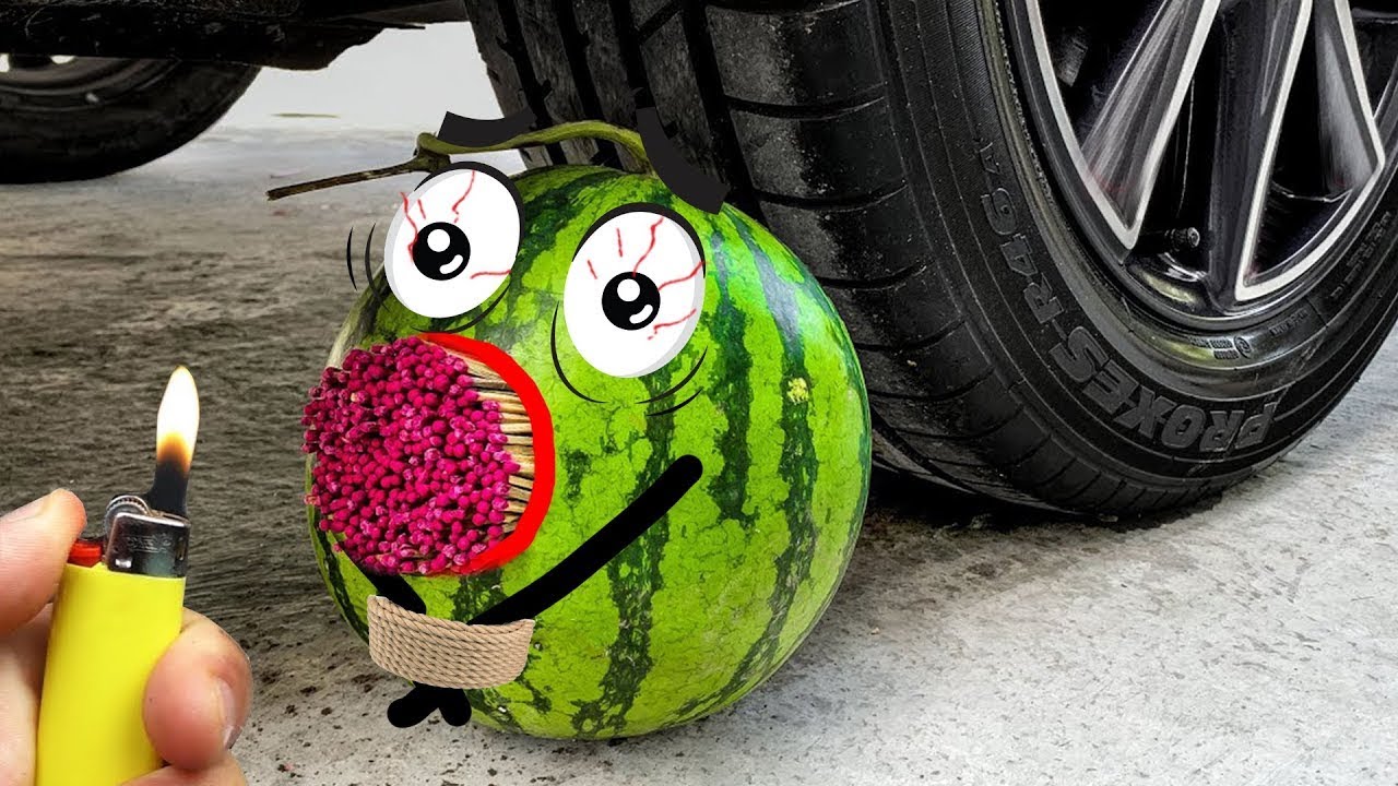 Experiment Car vs Watermelon vs Matches | Crushing Crunchy & Soft ...