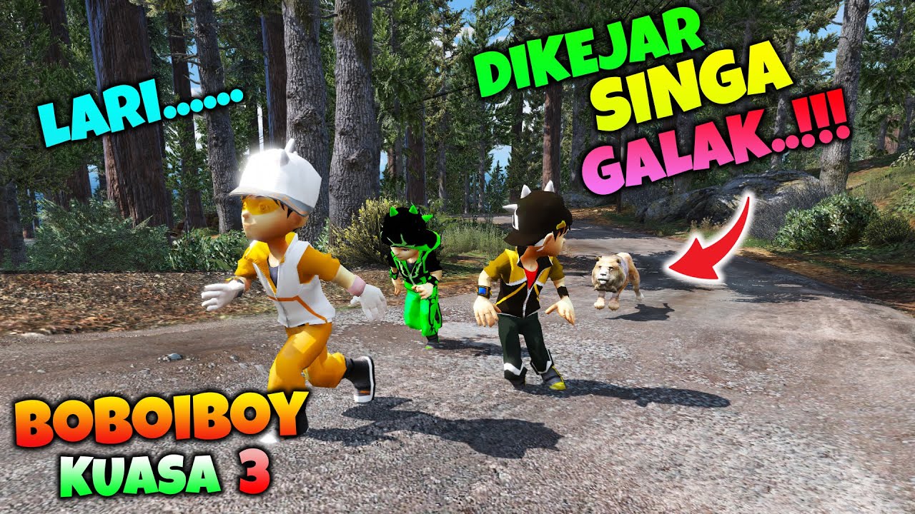 BOBOIBOY KUASA 3 KETAKUTAN DIKEJAR SINGA GALAK - GTA 5 MOD - YouTube
