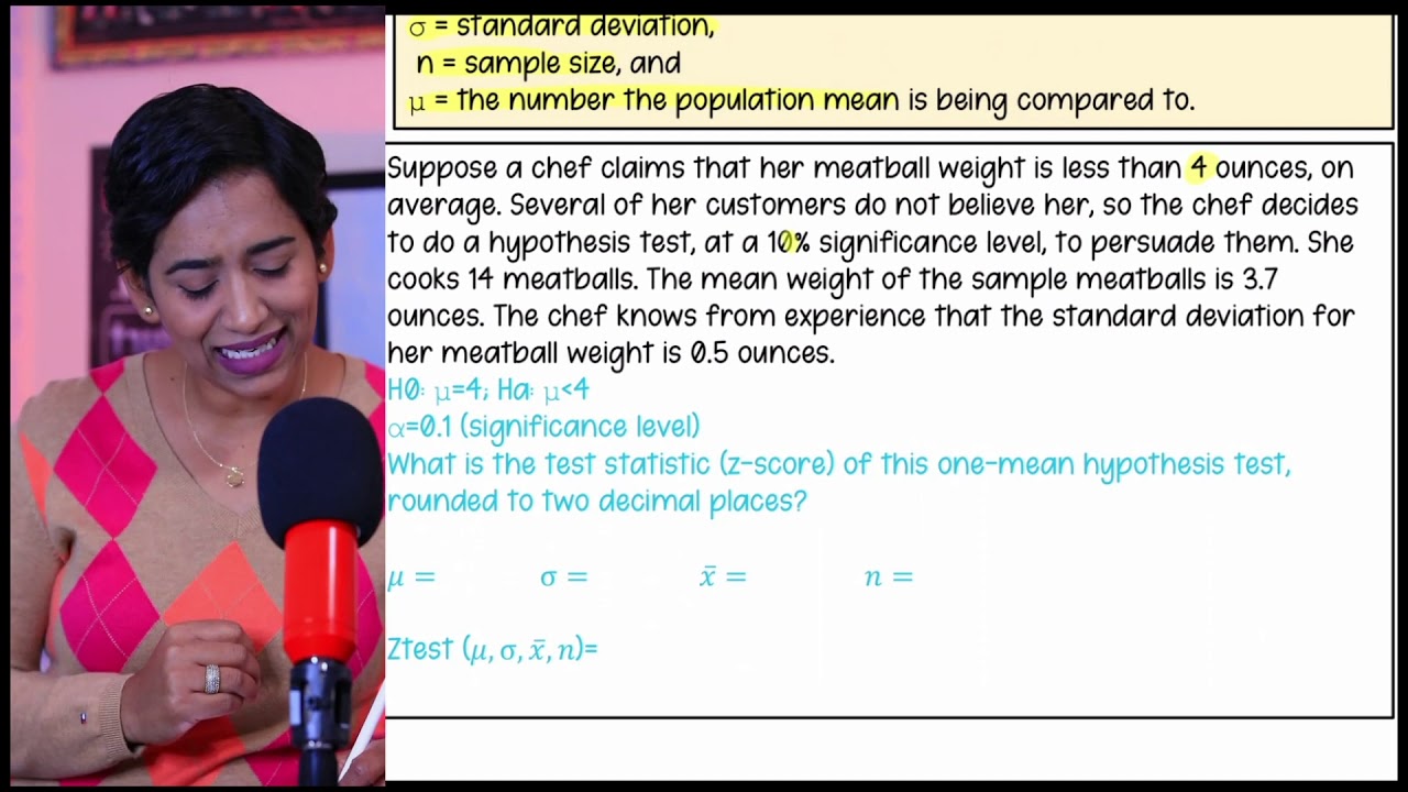 Calculate the Test Statistic – One Mean Hypothesis Test - YouTube