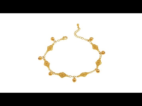 Asa Jewelry Goldtone Filigree BallandStation 91/4" Anklet - YouTube