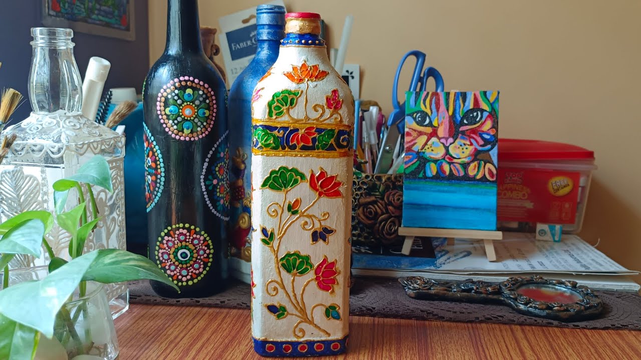 Meenakari Painting on Bottle | Bottle art | Meenakari work on Bottle ...