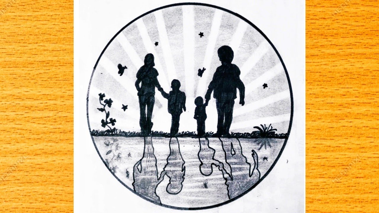 Happy family drawing in circle- Easy circle drawing tutorial for ...